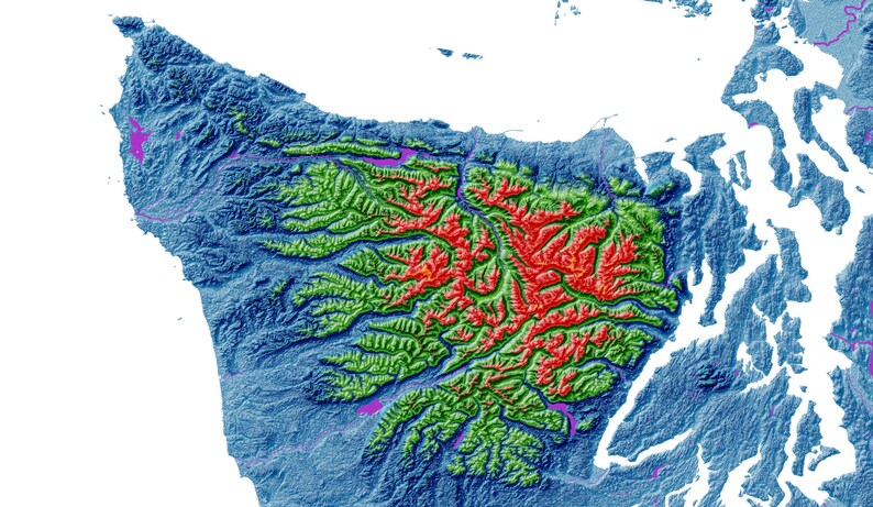 Washington Elevation Map With Cities - Map