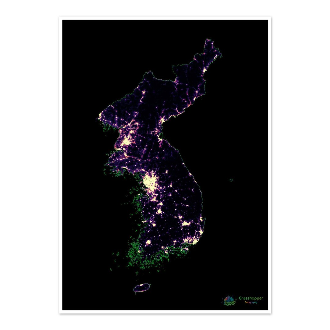 Korea - Population Density Heatmap - Fine Art Print - Etsy