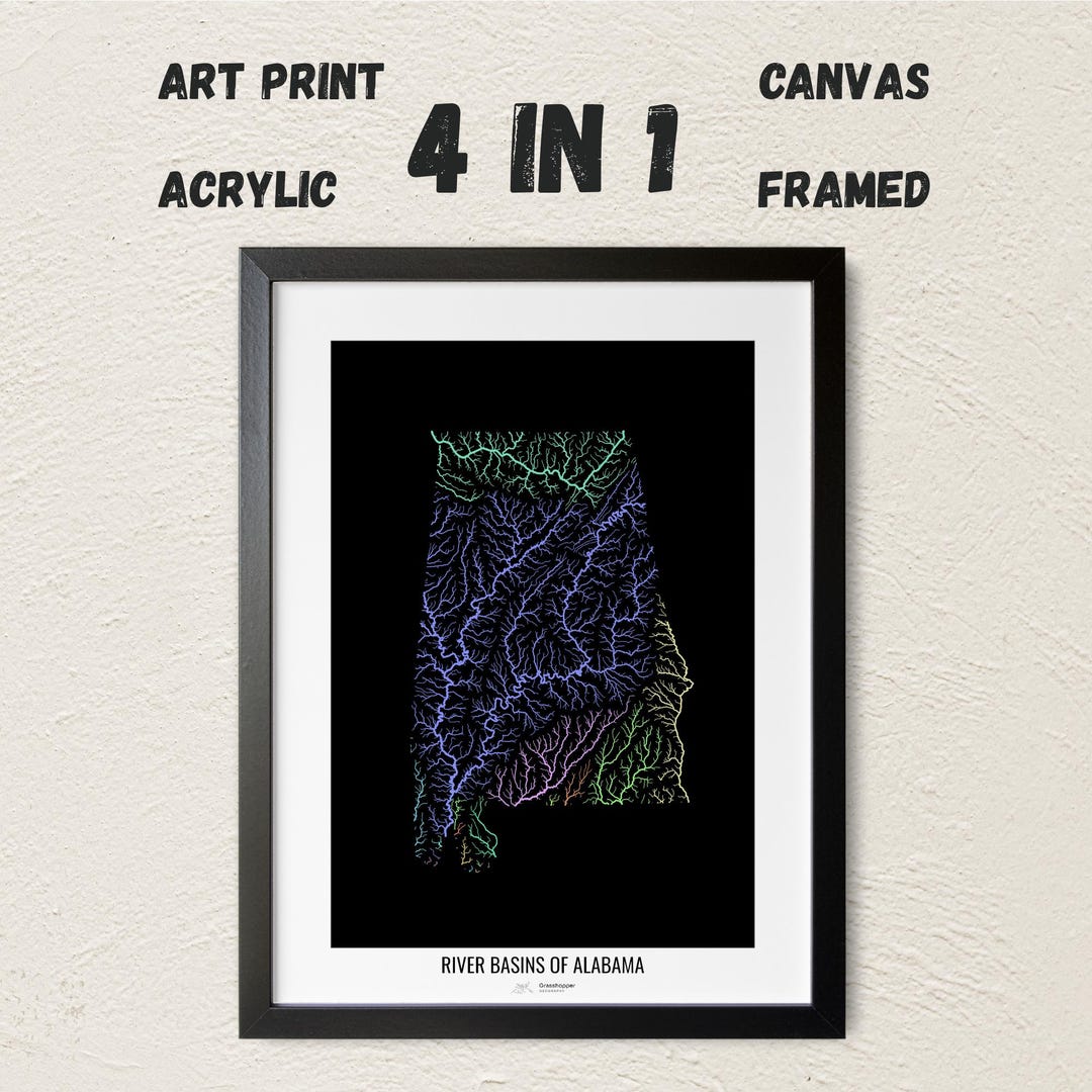 Alabama - River Basin Map, Pastel Colours - Wall Art - Etsy