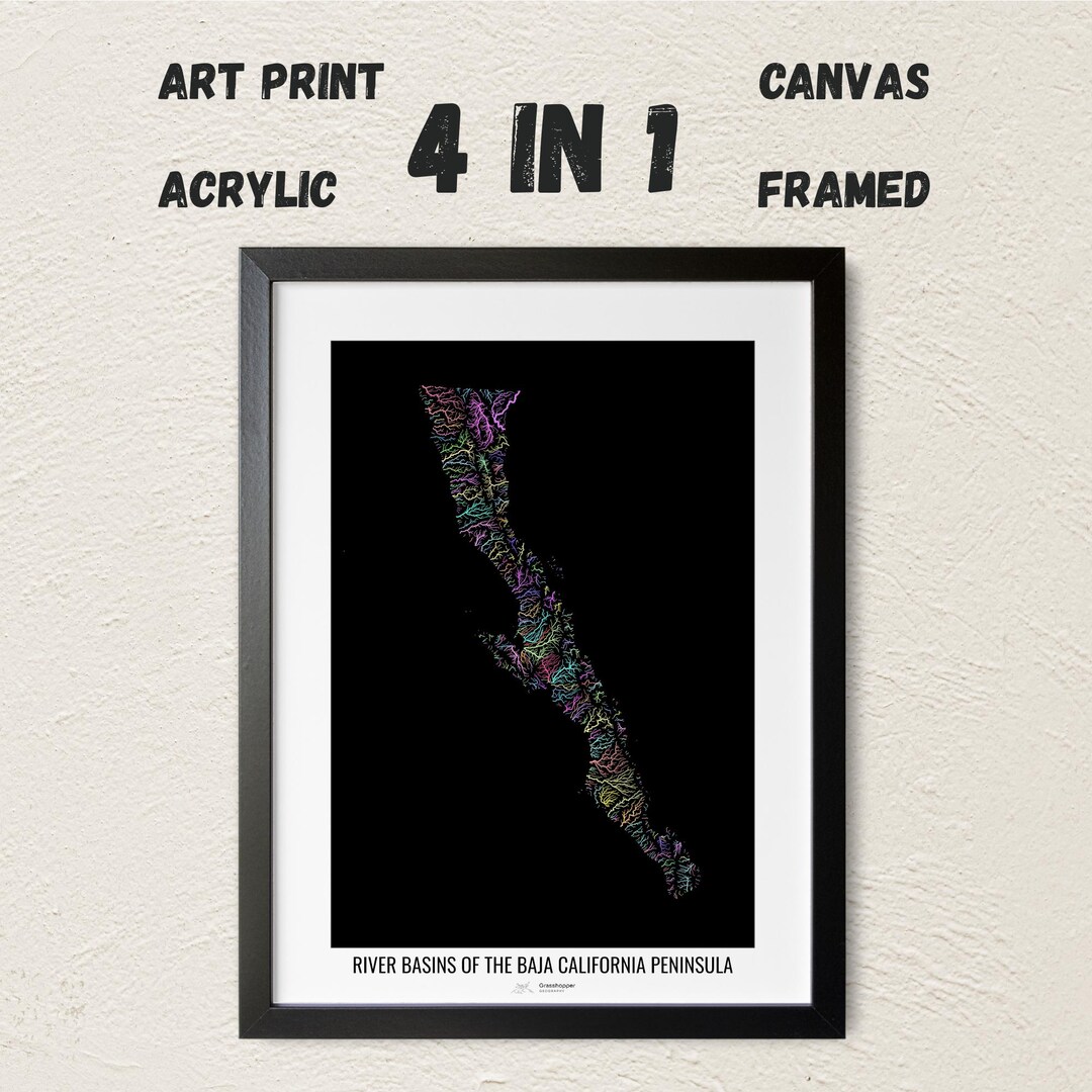 Baja California Peninsula - River Basin Map, Pastel Colours - Wall Art ...