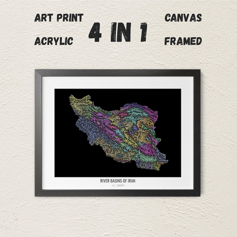 Iran - River Basin Map, Pastel Colours - Wall Art - Etsy
