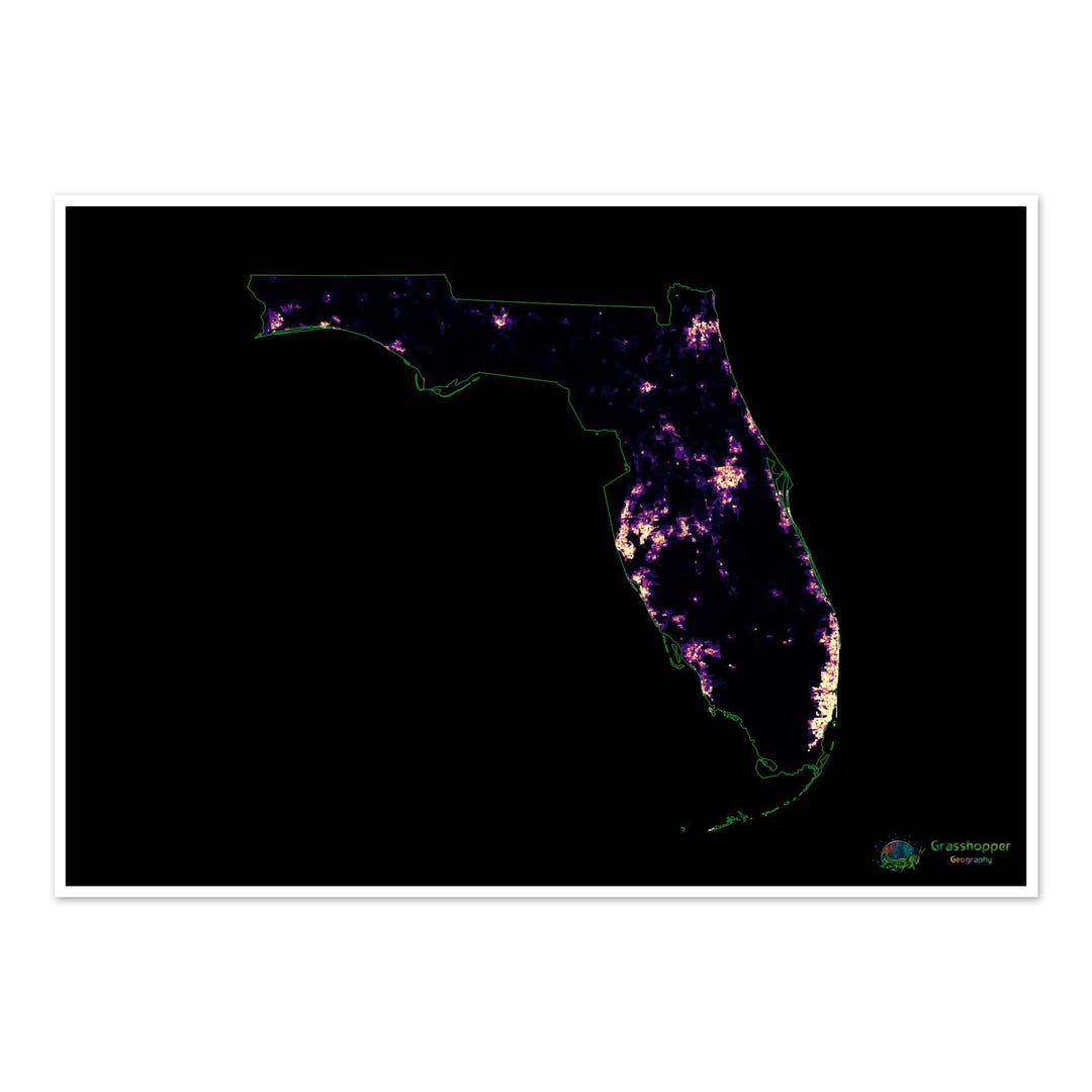 Florida - Population Density Heatmap - Fine Art Print - Etsy