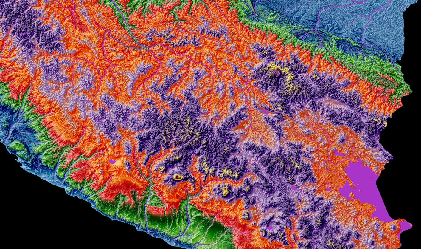 Elevation Map of Peru high Resolution Digital Print Map | Etsy