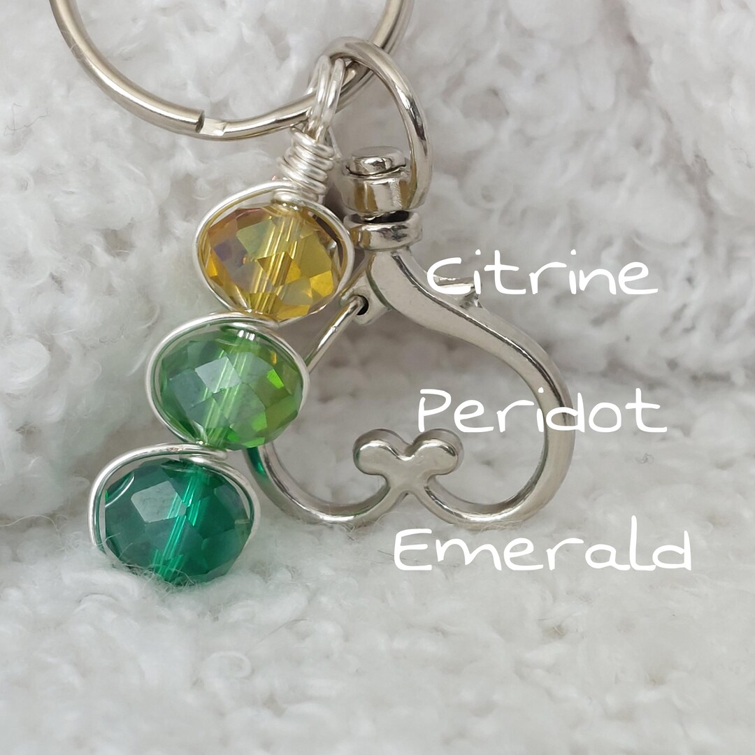 Beaded Birthstone Keyring, Wire Wrapped Family Keychain, Personalized ...