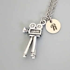 Personalized Movie Camera Necklace: Stainless Steel Initial Charm (P20 ...