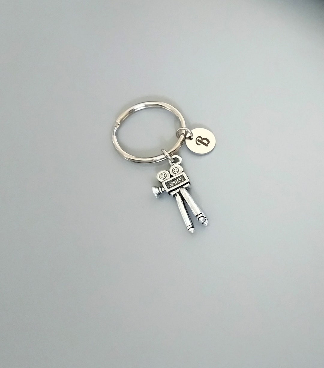 Movie Camera Key Ring: Personalized Initial Tag, Film Lover Gift (K32 ...
