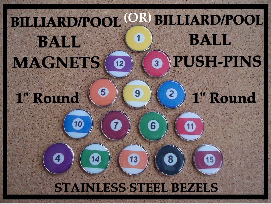 Pool Balls Push Pins OR Pool Balls Frig Magnets Sweet Office Gift (16 ...