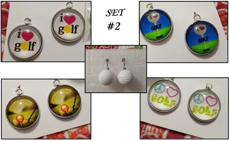 Golf Ball Earrings 5 Prs in 1 Set All Metal Stainless Steel Super Cute ...
