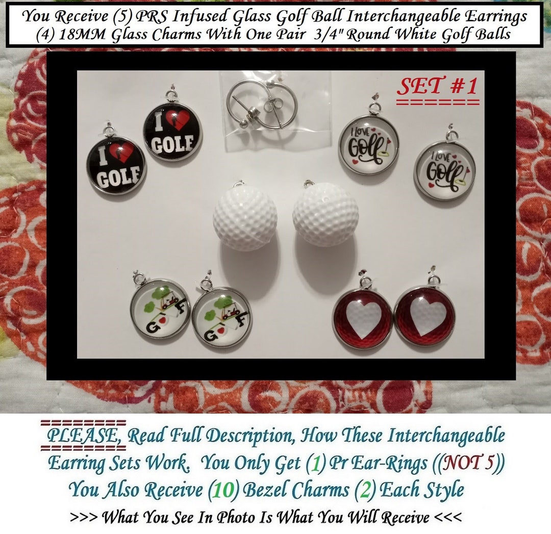 Golf Ball Earrings (5) Prs in (1) Set All Metal Stainless Steel Super ...