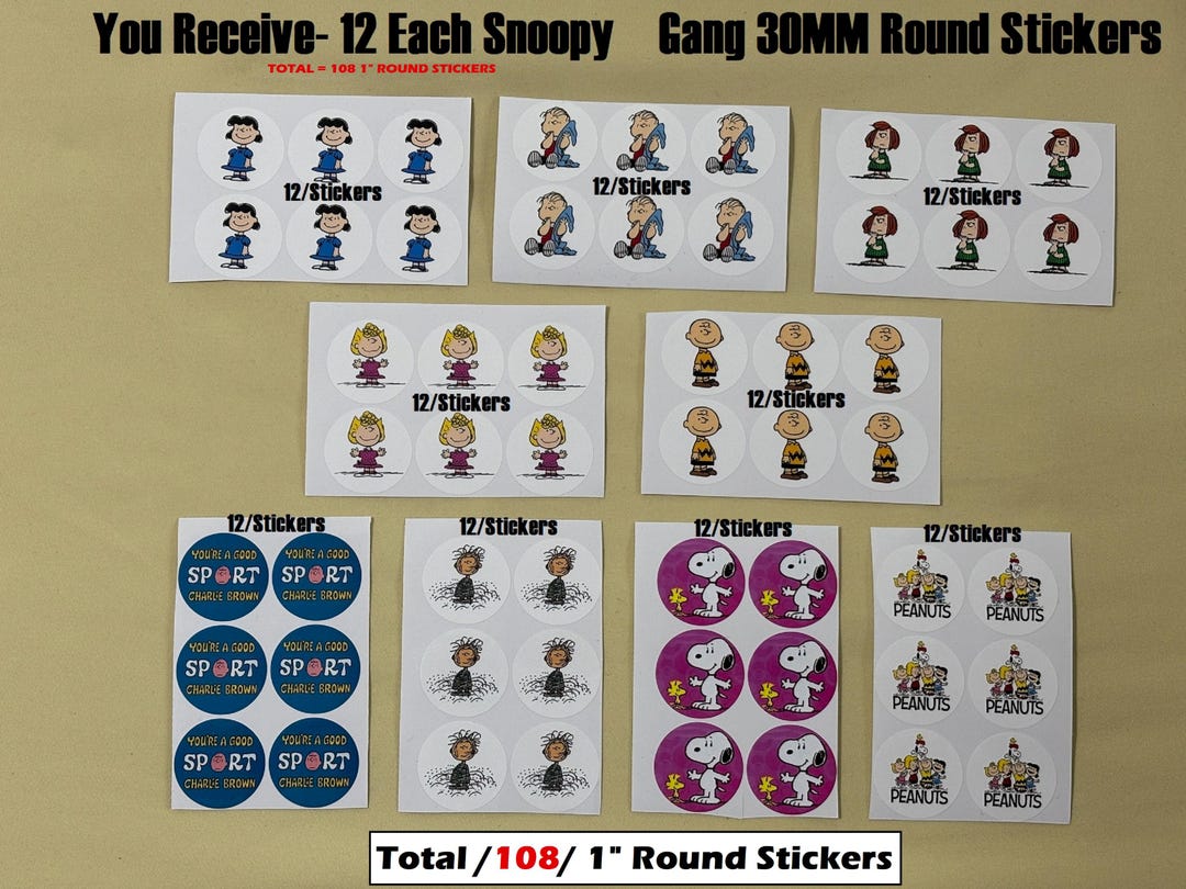 Snoopy Charlie Brown Stickers • Snoopy & the Gang Sticker Labels ...