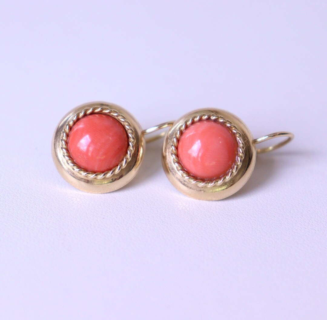 Vintage Coral Earrings Natural Mediterranean Coral Yellow Gold 750 - Etsy
