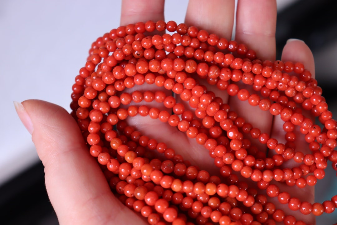 76gr Vintage Natural Red Coral Rubrum Necklace Yellow Gold - Etsy