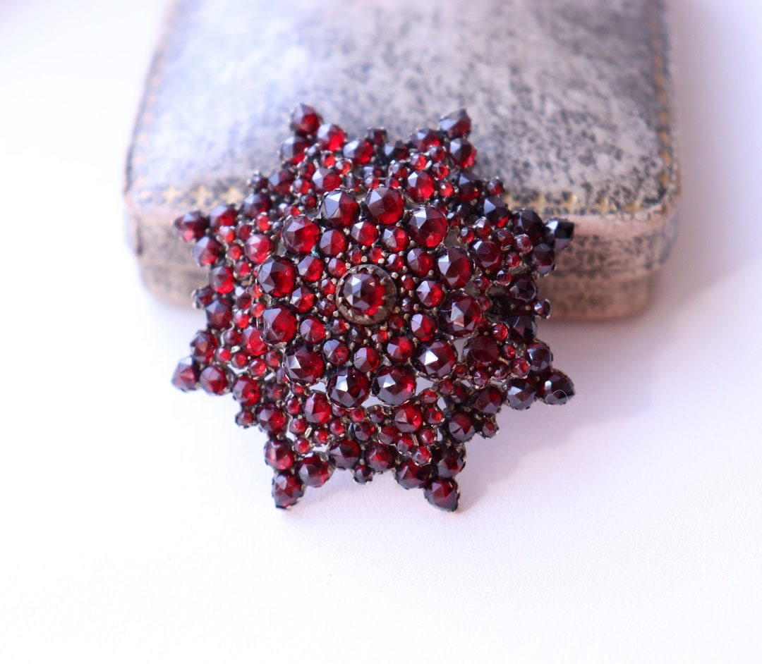 Antique Victorian Star Shape Bohemian Garnet Brooch Tomback - Etsy