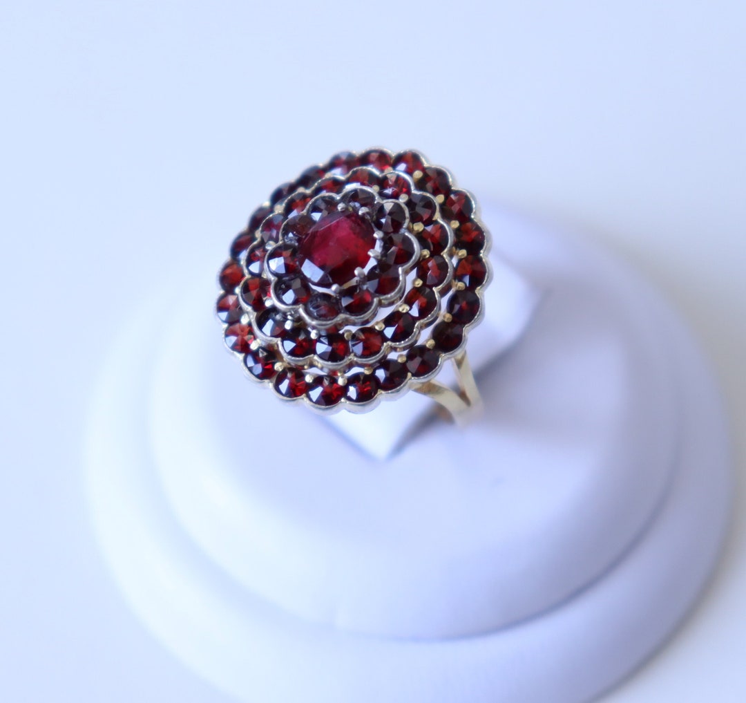 Vintage Garnet Ring Silver 900 Gilded Czechoslovakia - Etsy
