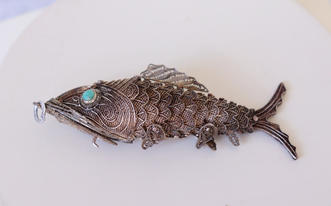 Vintage Chinese Silver Filigree Koi Fish Pendant Turquoise - Etsy