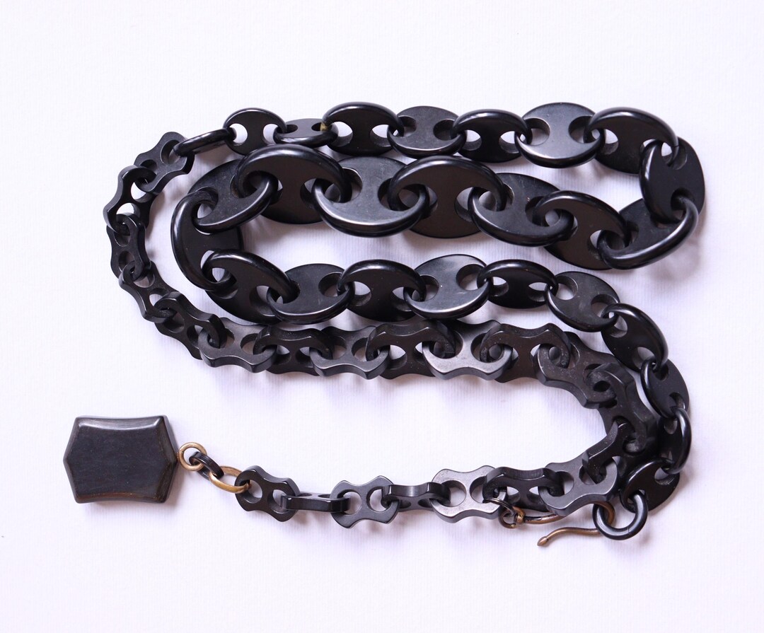 Rare Antique Victorian Vulcanite Whitby Jet Chunky Anchor Chain ...