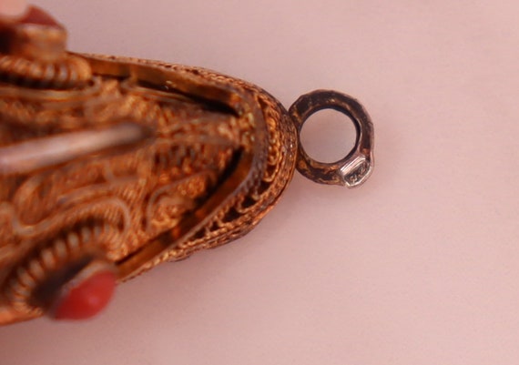 Vintage Chinese Silver Filigree Koi Fish Pendant Coral - Gem