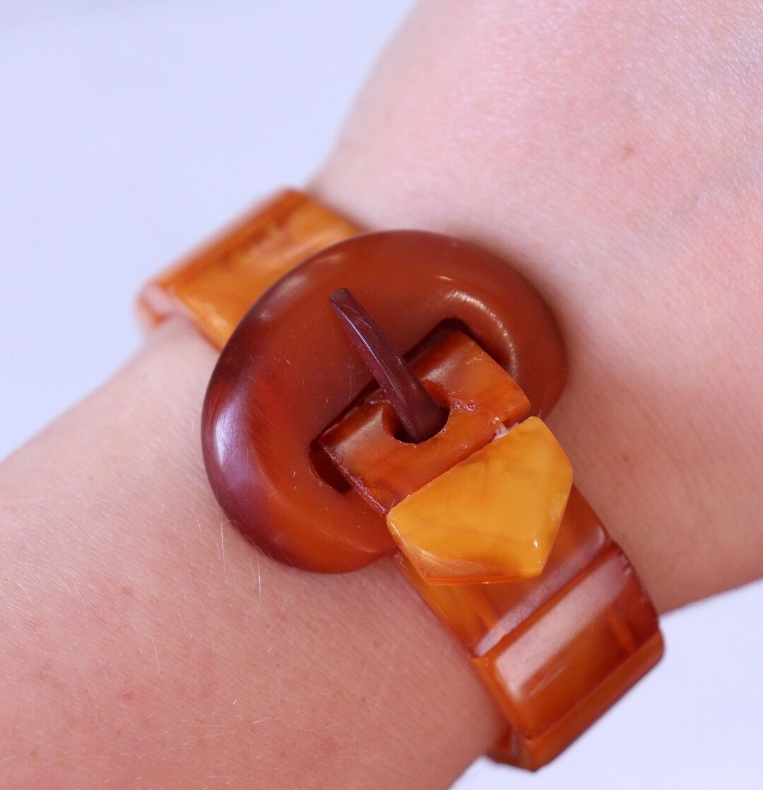 Antique Koningsberg Baltic Amber Buckle Bracelet Egg Yolk Butterscotch ...