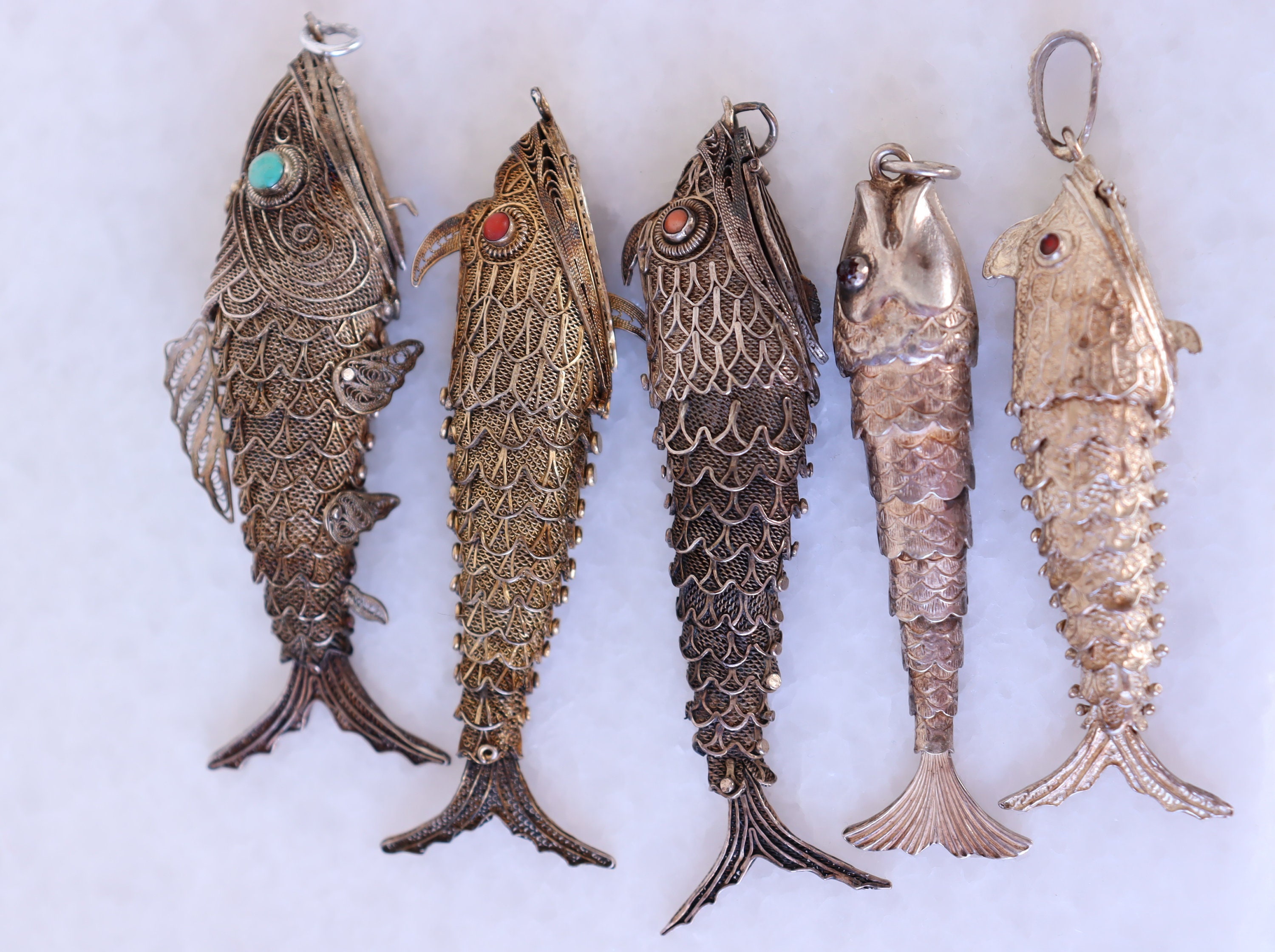 Vintage Chinese Silver Filigree Koi Fish Pendant Turquoise - Etsy