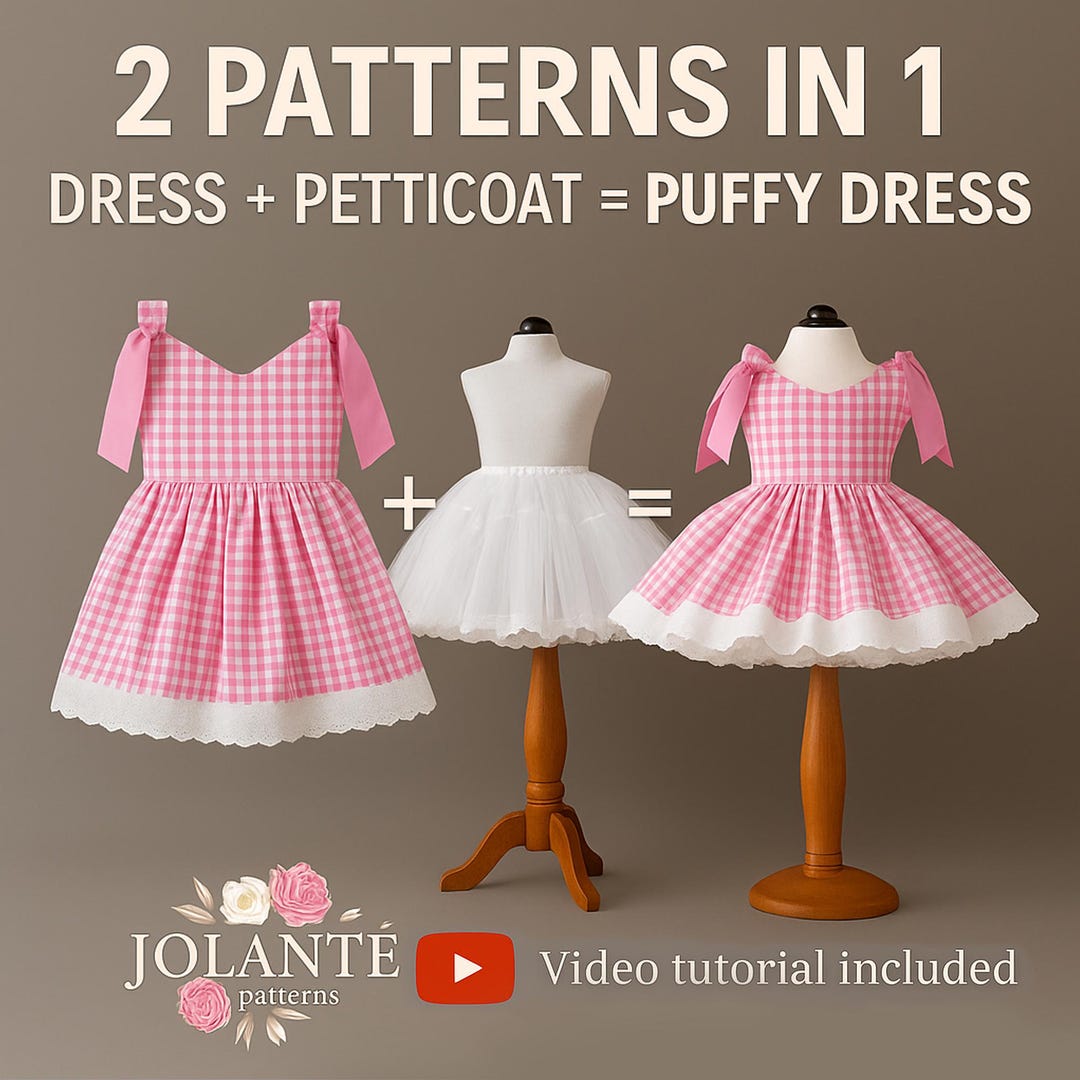 2 Patterns in 1 – Kids Puffy Plaid Dress + Petticoat PDF Sewing Pattern ...