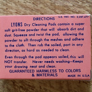 Vintage New NOS Lyons No Smear Dry Cleaning Pad, Drafting Dry Cleaning ...