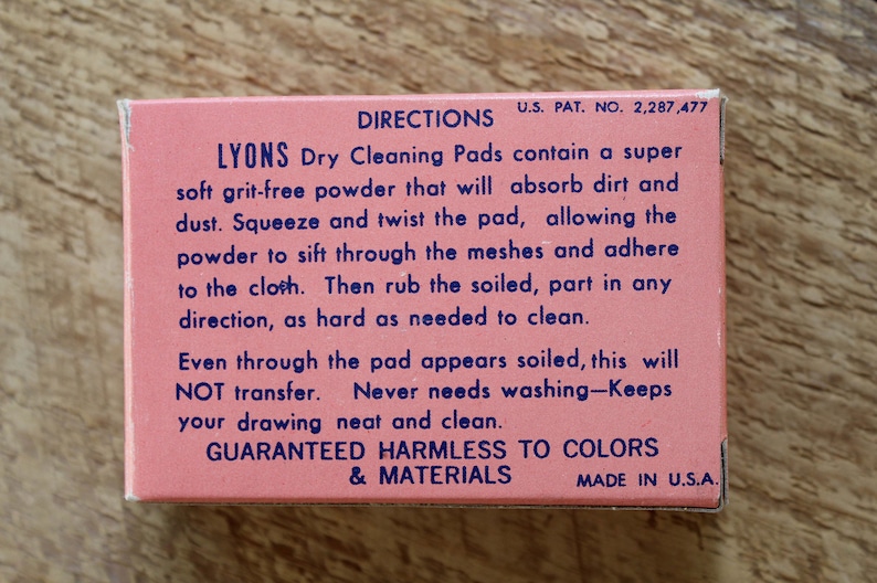 Vintage New NOS Lyons No Smear Dry Cleaning Pad, Drafting Dry Cleaning ...