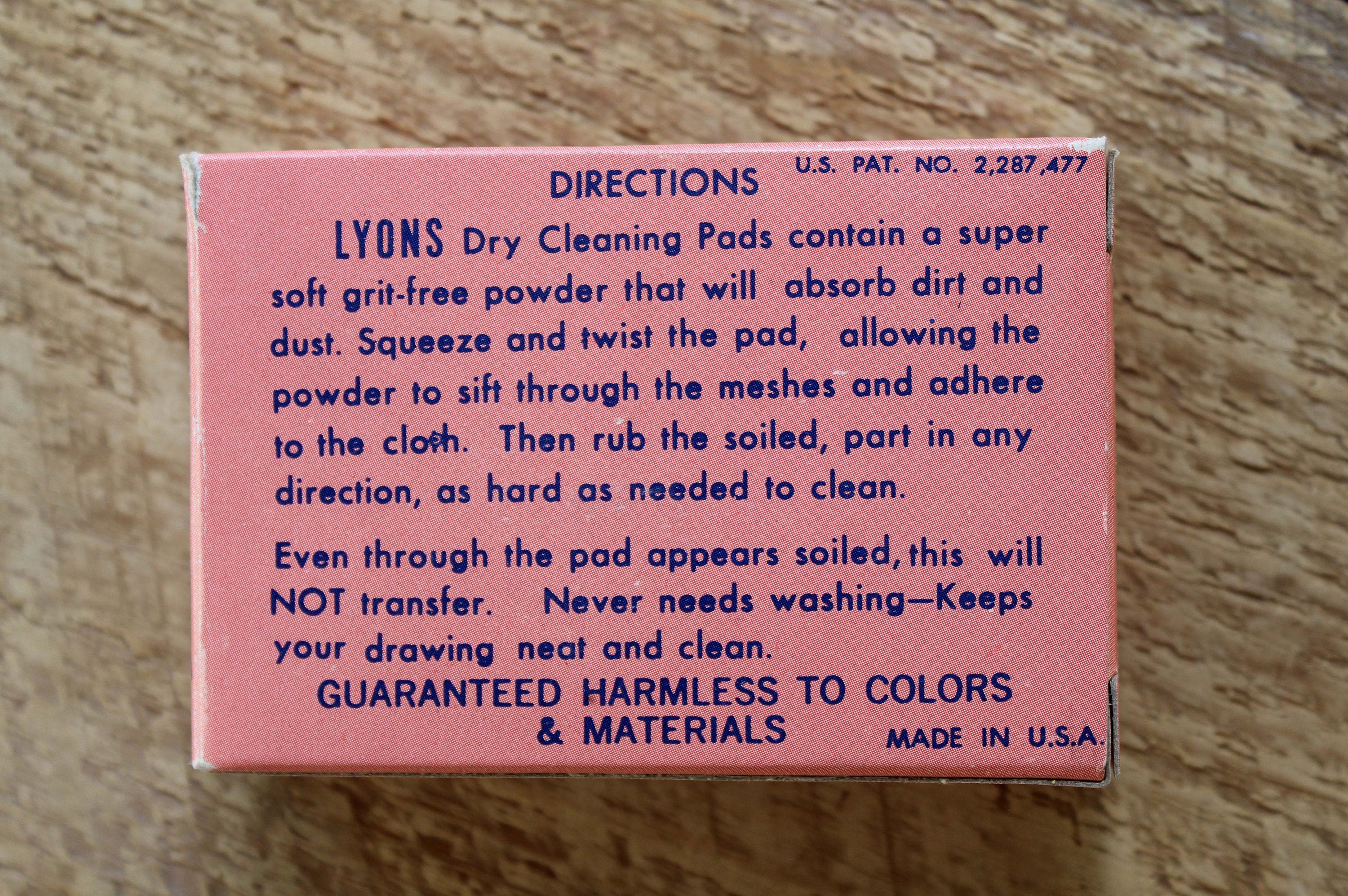 Vintage New NOS Lyons No Smear Dry Cleaning Pad, Drafting Dry Cleaning ...