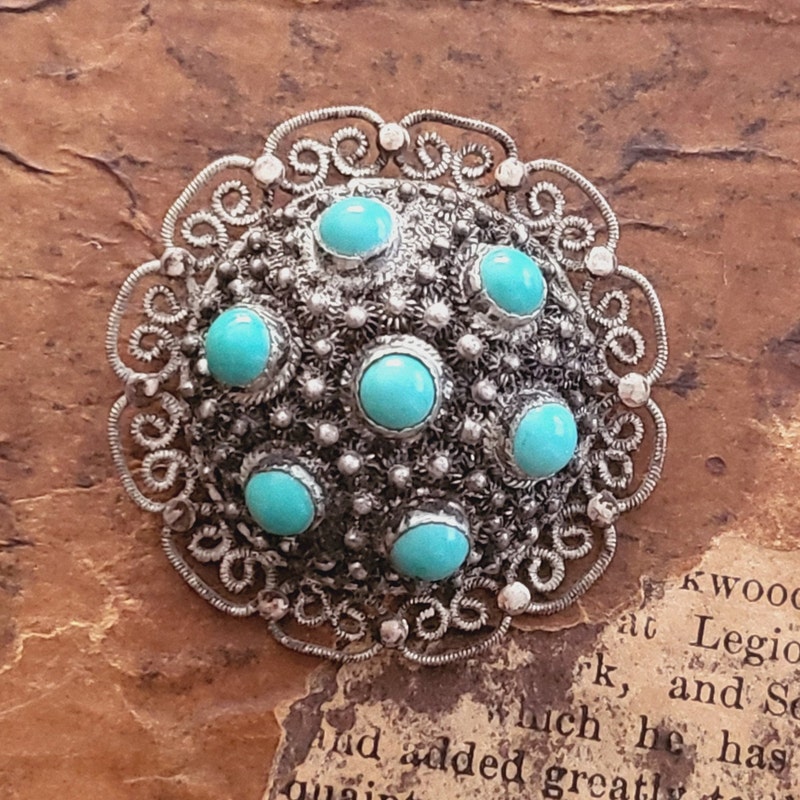 Turquoise Brooch - Etsy