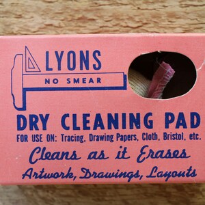 Vintage New NOS Lyons No Smear Dry Cleaning Pad, Drafting Dry Cleaning ...