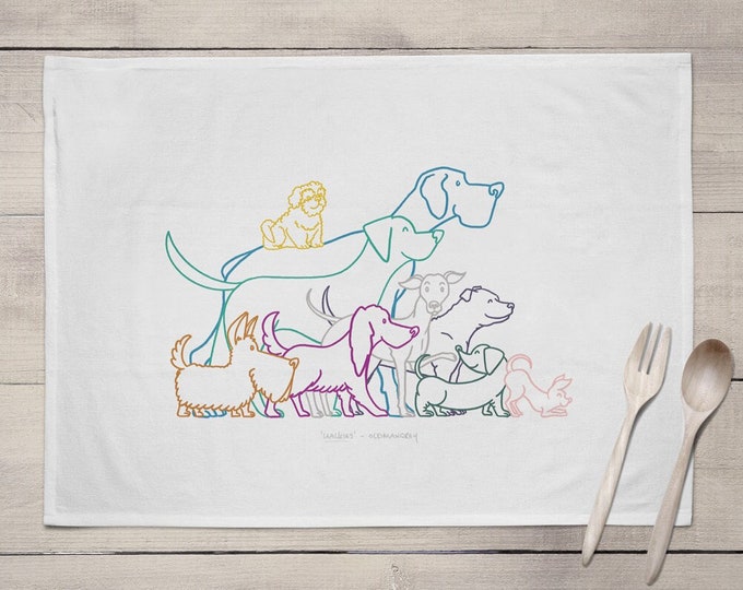 Walkies Dog Tea Towel - 100% Organic Cotton Tea Towel - Cute Gift for ...