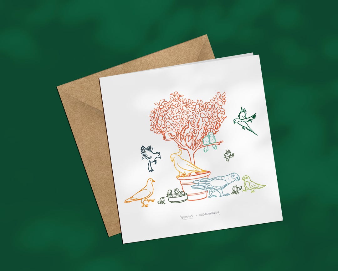 Cute 'birdies' Square Card - Large Bird Themed Card - Blank Inside ...