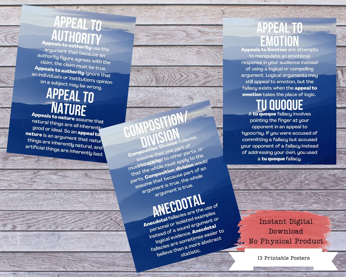 Logical Fallacies Printable Poster Set, Fallacies Posters, Debate Coach ...