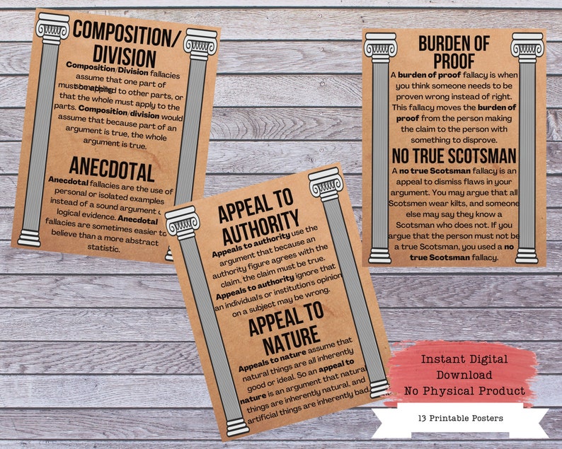 Logical Fallacies Printable Poster Set, Fallacies Posters, Debate Coach ...