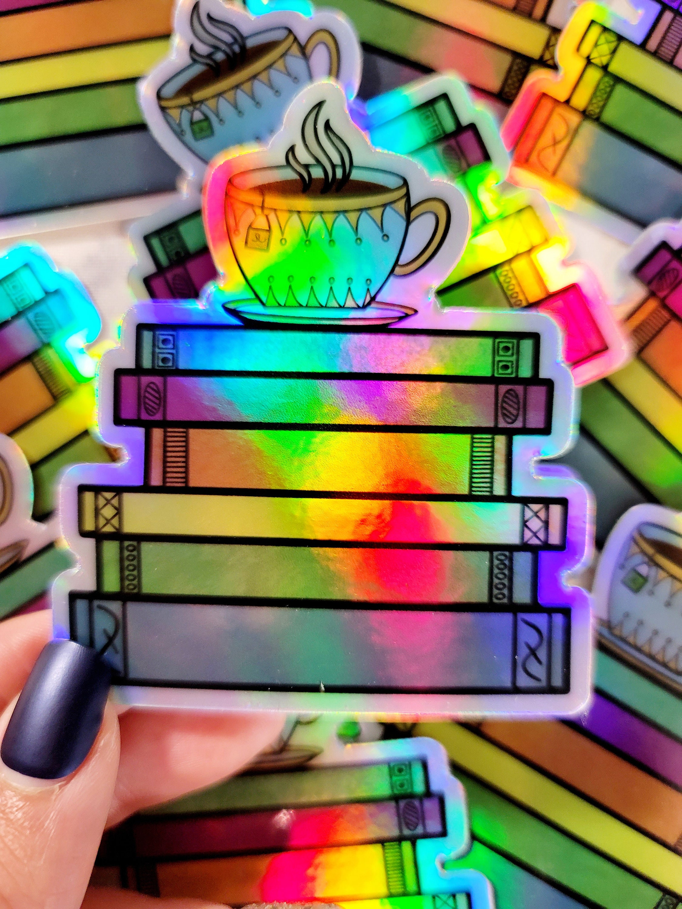 Book Stack Sticker Holographic Sticker Book Stickers | Etsy