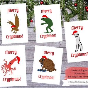 Merry Cryptmas, Cryptid Christmas, Cryptid Cards, Christmas Card Set ...
