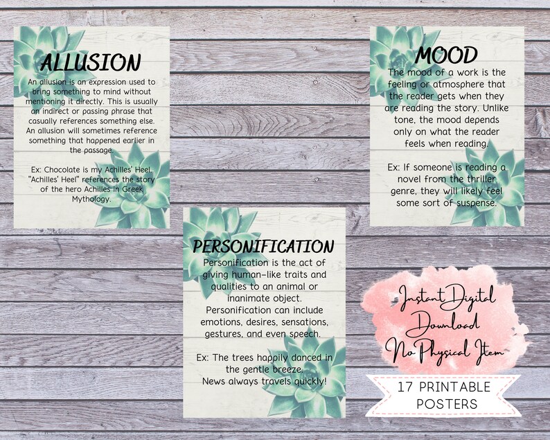 Literary Posters, Printable Poster Set, Literary Devices, Literature ...