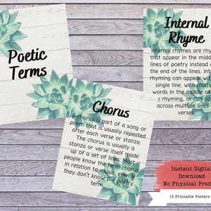 Poetry Terms Printable Poster Set, Literary Devices, Literature Poster ...