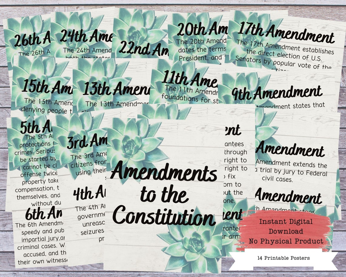 US Amendments Printable Poster Set US Constitution Wall Art - Etsy