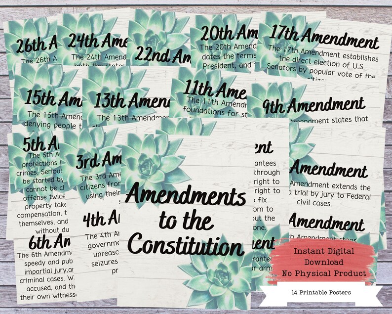 US Amendments Printable Poster Set US Constitution Wall Art - Etsy