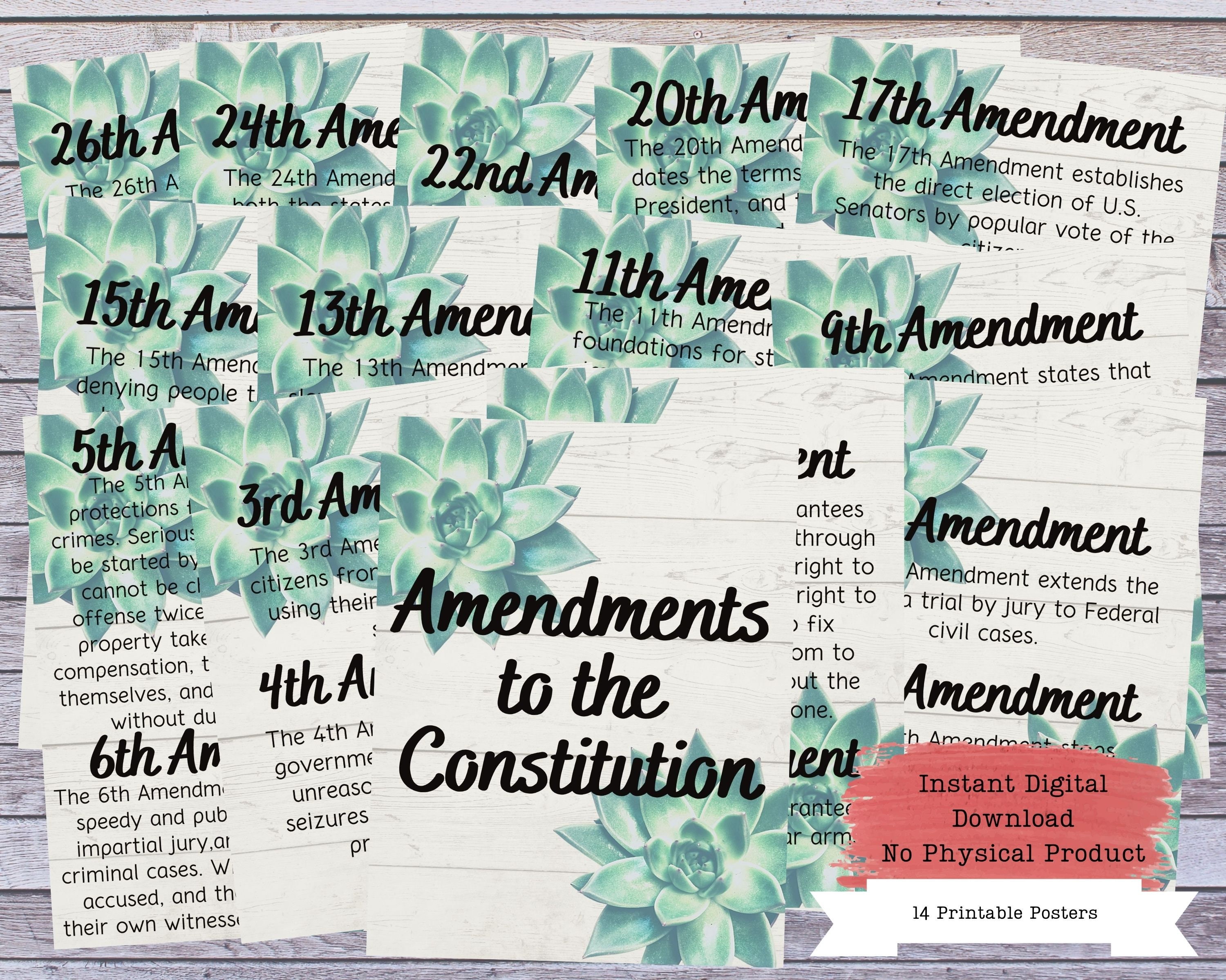 US Amendments Printable Poster Set, US Constitution Wall Art, Bill of ...