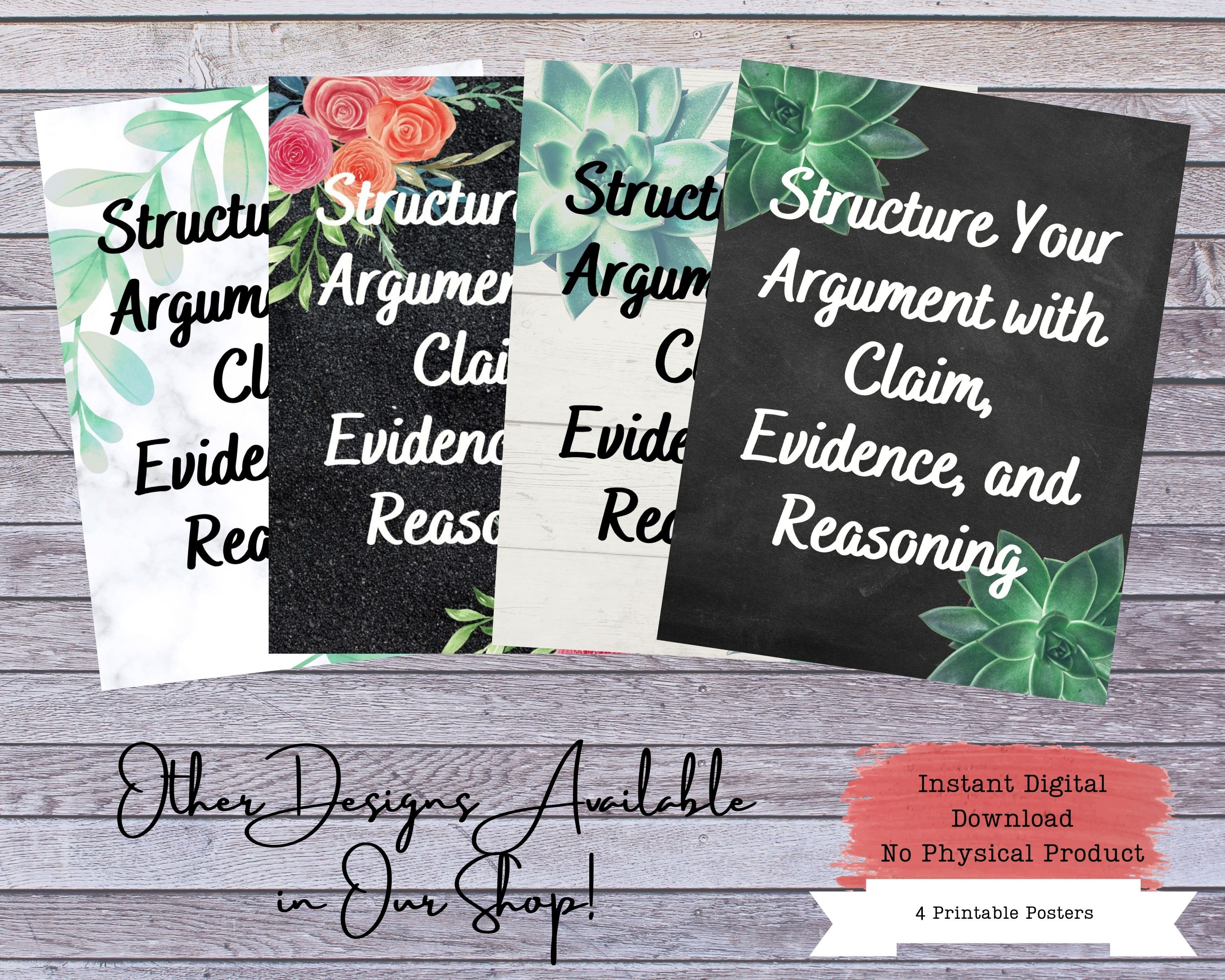 Claim Evidence Reasoning Classroom Posters, Essay Writing Posters ...