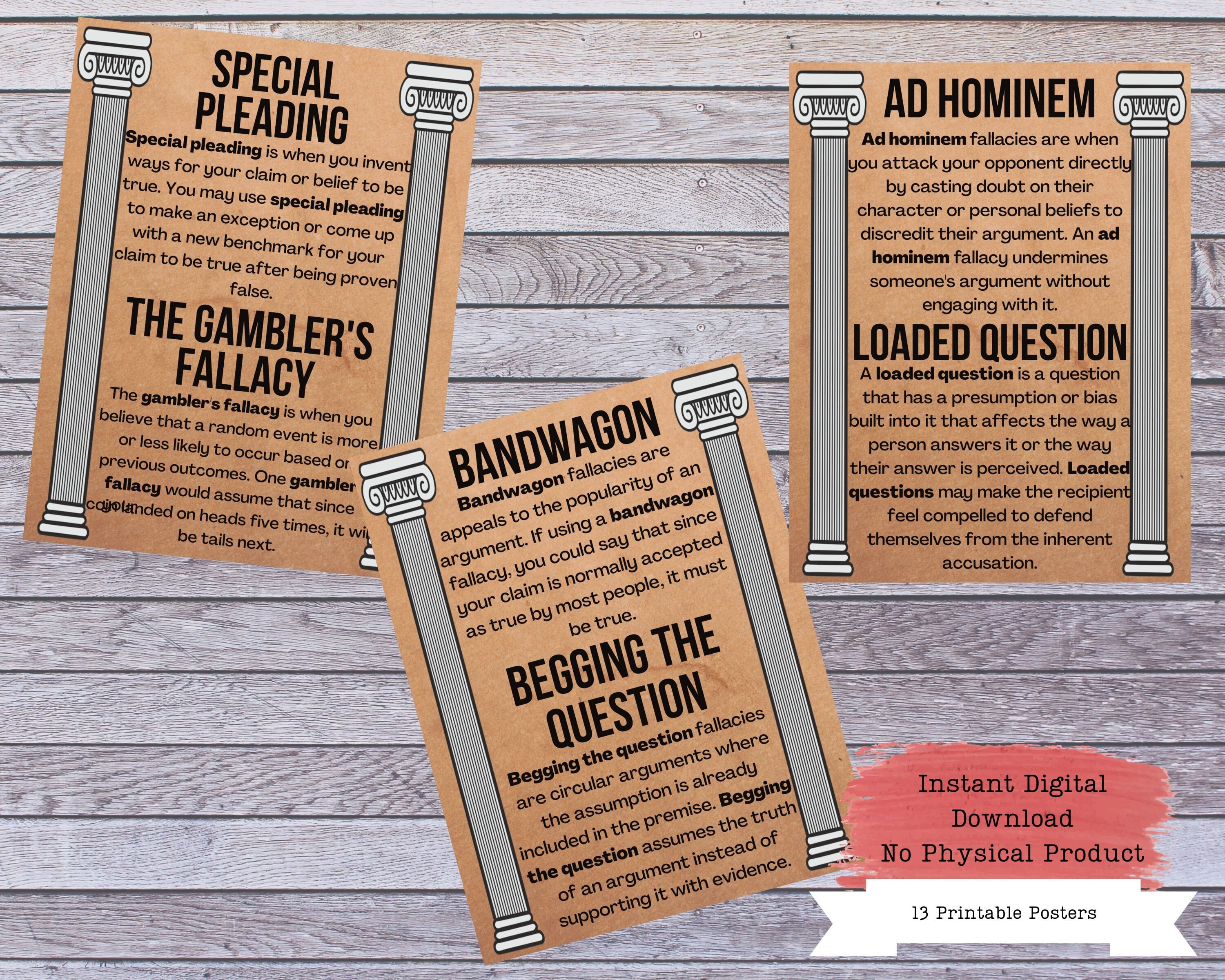 Logical Fallacies Printable Poster Set Fallacies Posters - Etsy Australia