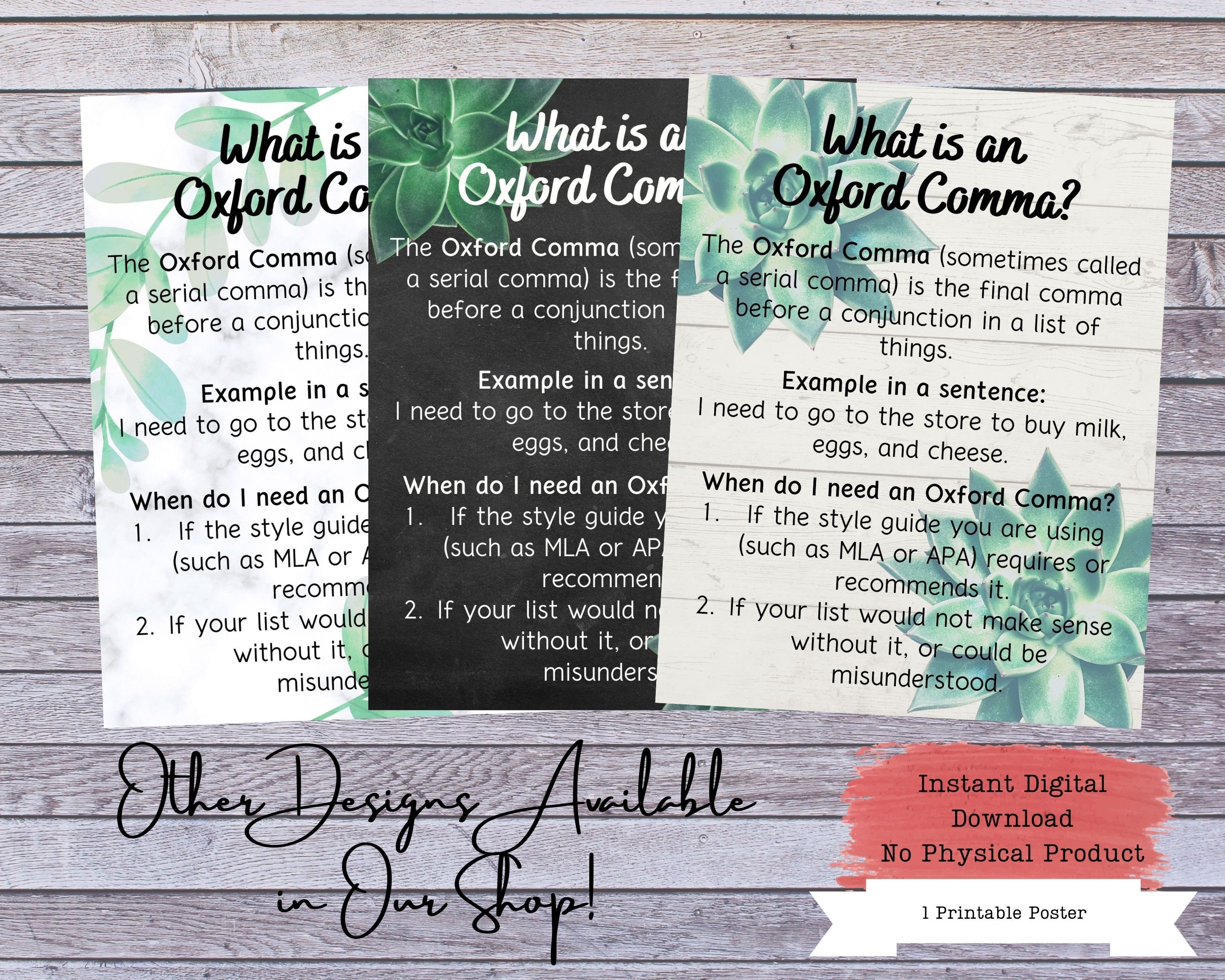 Oxford Comma Classroom Poster English Class Poster Reading | Etsy