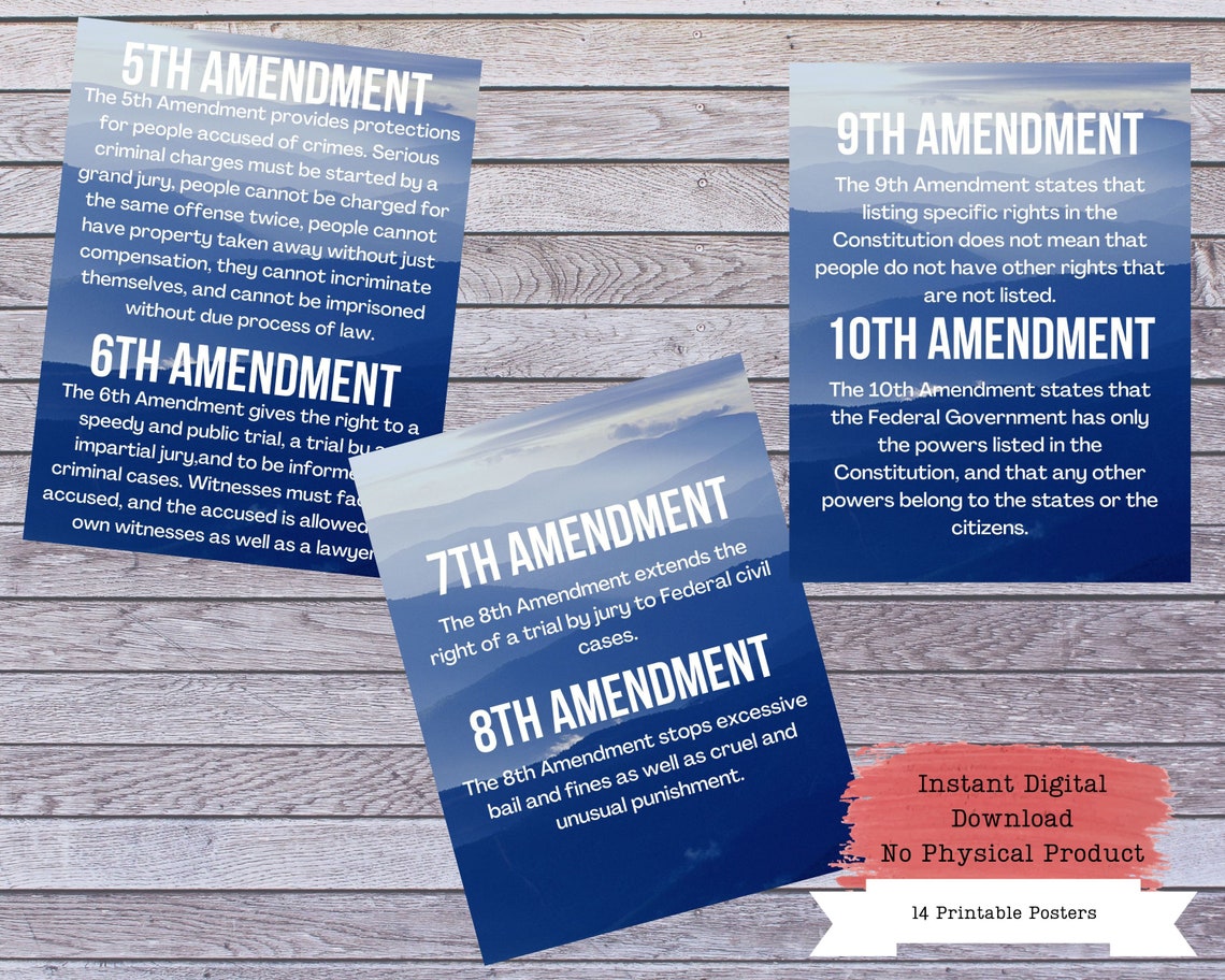 US Amendments Printable Poster Set US Constitution Wall Art - Etsy
