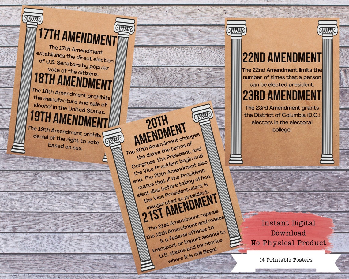 US Amendments Printable Poster Set US Constitution Wall Art - Etsy