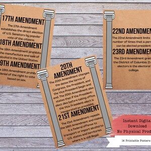 US Amendments Printable Poster Set, US Constitution Wall Art, Bill of ...