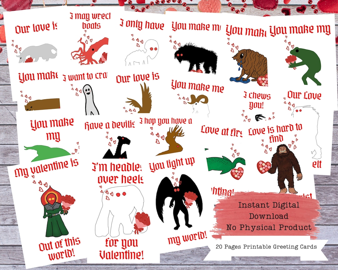 Cryptid Valentines, Printable Cards, Printable Valentines, Valentines ...