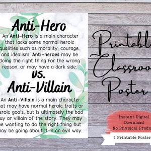 Anti Hero English Classroom Poster, English Teacher, Literature Poster ...