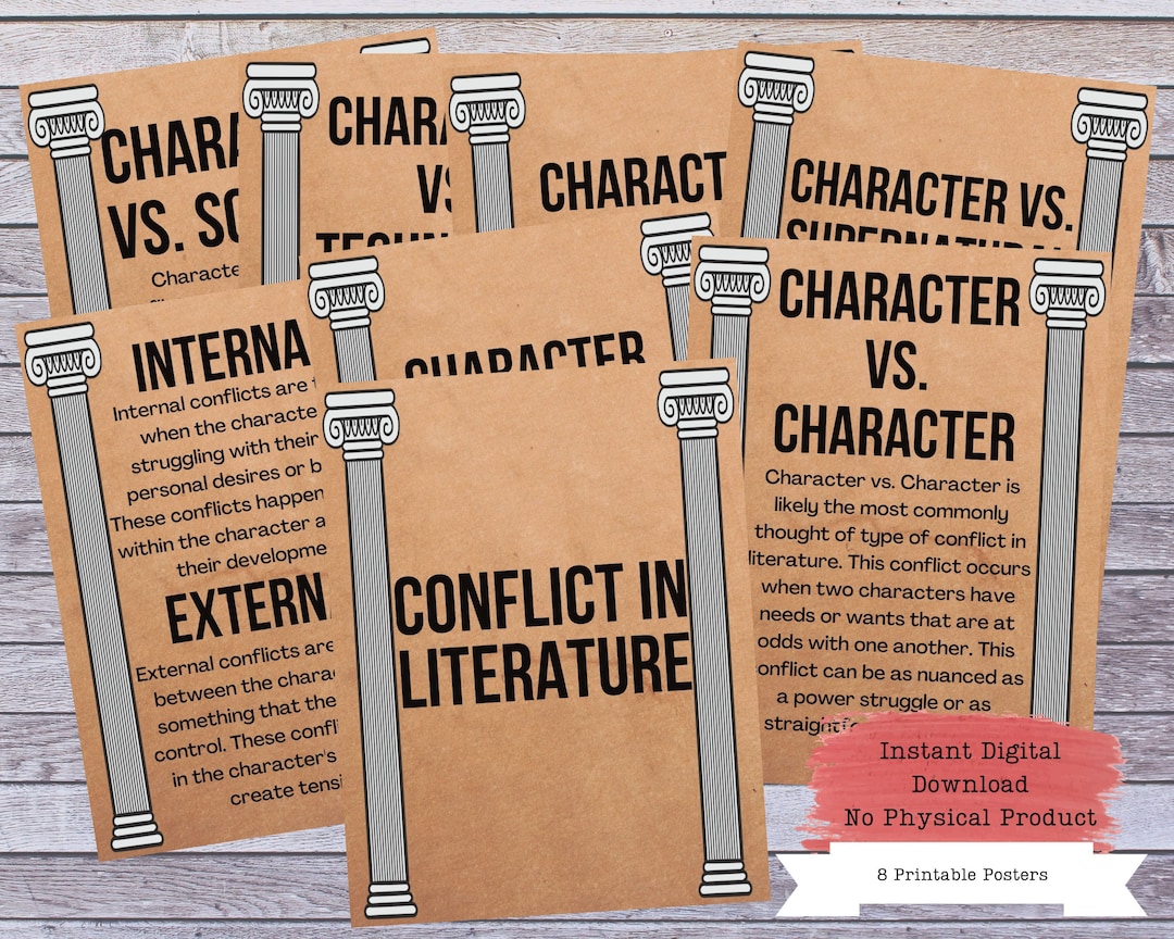Conflict in Literature Printable Poster Set, Literary Posters ...