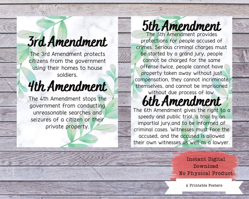 Bill of Rights Printable Poster Set, US Constitution Wall Art, US ...
